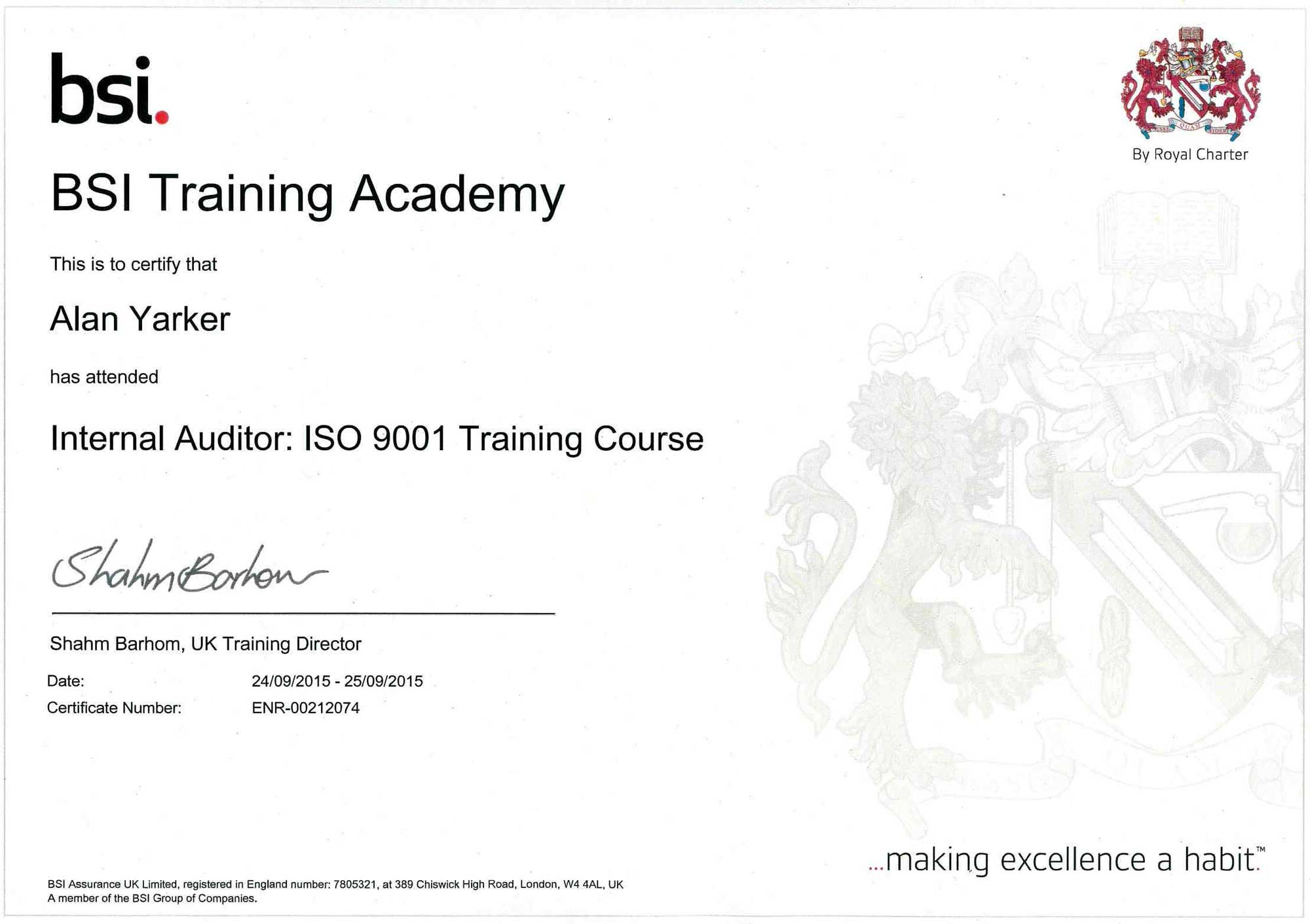 Iso 9001 Internal Auditor Certification Prntbl